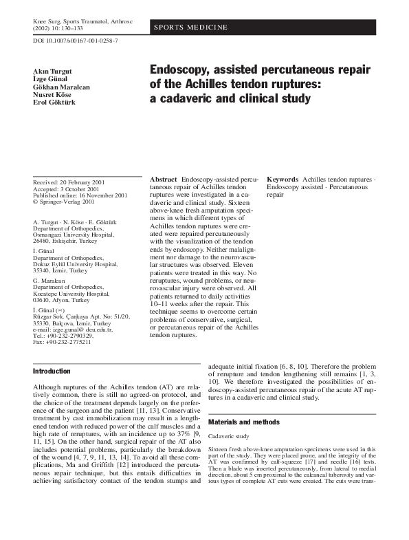 (PDF) Endoscopy, assisted percutaneous repair of the Achilles tendon ...