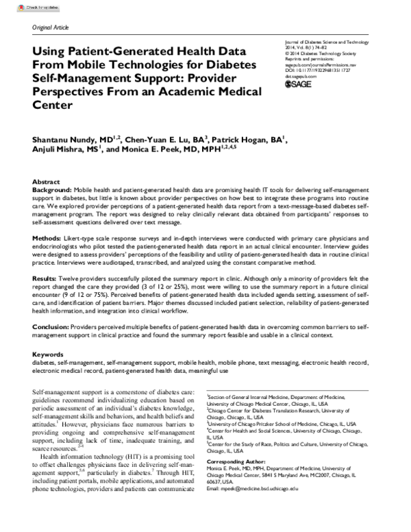 (PDF) Using Patient-Generated Health Data From Mobile Technologies for ...