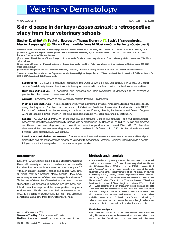 (PDF) Skin disease in donkeys (Equus asinus): a retrospective study ...