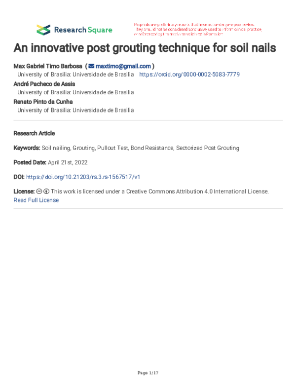 (PDF) An innovative post grouting technique for soil nails