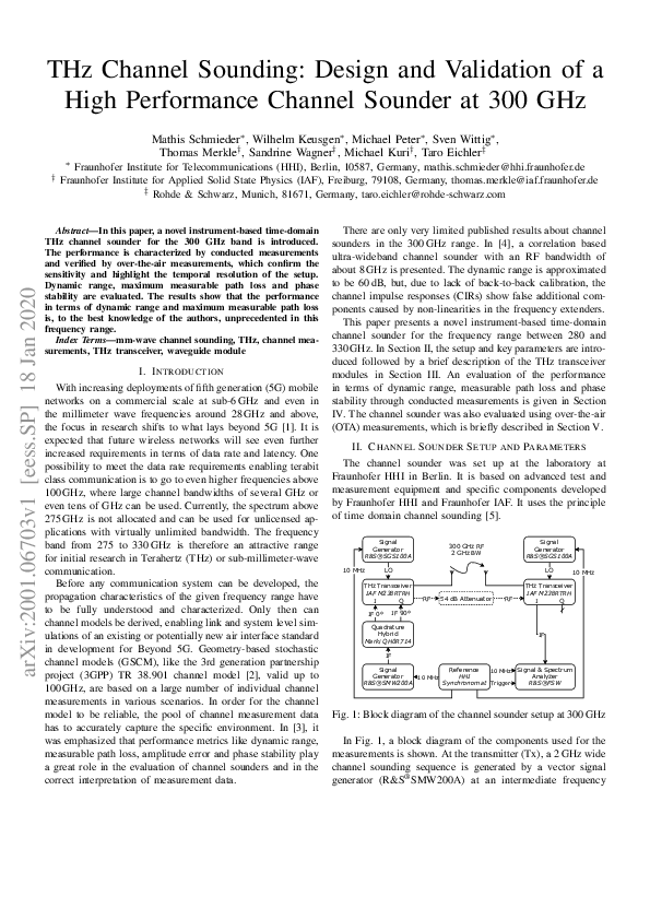 (PDF) THz Channel Sounding: Design and Validation of a High Performance Channel Sounder at 300 GHz