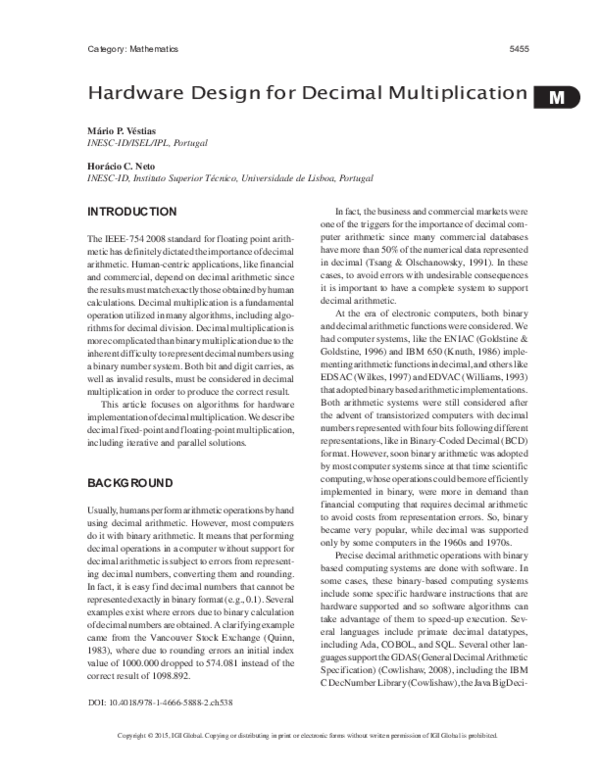 (PDF) Hardware Design for Decimal Multiplication