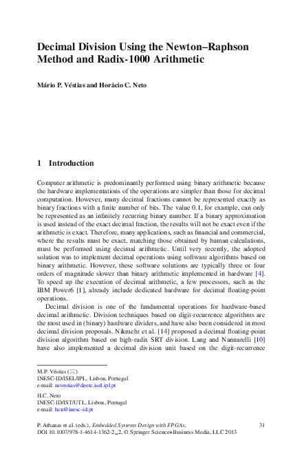 (PDF) Decimal Division Using the Newton–Raphson Method and Radix-1000 Arithmetic