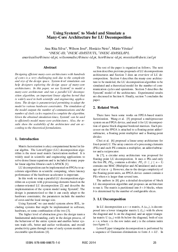 Pdf Using Systemc To Model And Simulate A Many Core Architecture For Lu Decomposition M