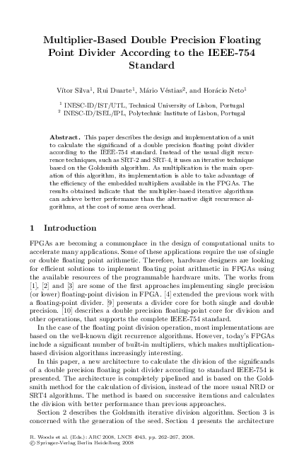 (PDF) Multiplier-based double precision floating point divider according to the IEEE-754 standard