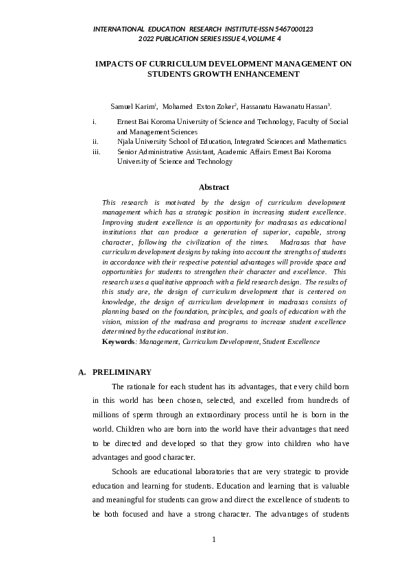 (PDF) IMPACTS OF CURRICULUM DEVELOPMENT MANAGEMENT ON STUDENTS GROWTH ...