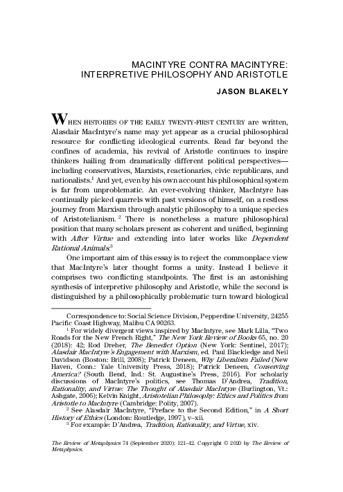 (PDF) MacIntyre Contra MacIntyre: Interpretive Philosophy and Aristotle