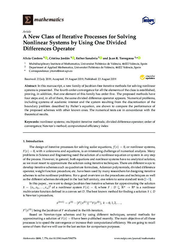 Pdf A New Class Of Iterative Processes For Solving Nonlinear Systems
