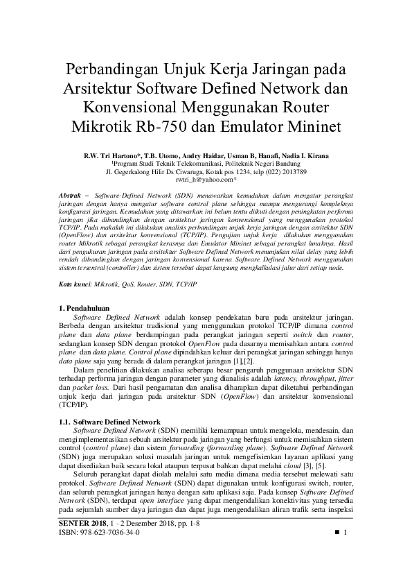 (PDF) Perbandingan Unjuk Kerja Jaringan pada Arsitektur Software Defined Network dan ...