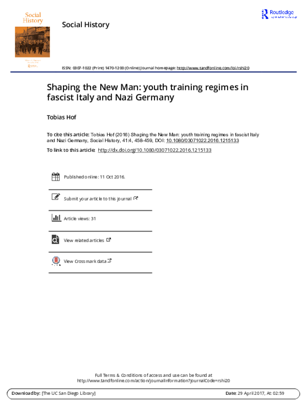 (PDF) Shaping the new man: youth training regimes in Fascist Italy and ...
