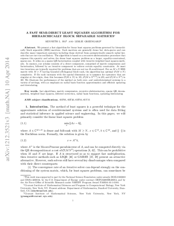 Pdf A Fast Semidirect Least Squares Algorithm For Hierarchically