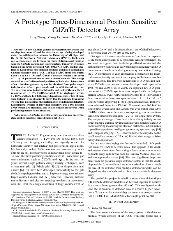 Pdf A Prototype Three Dimensional Position Sensitive Cdznte Detector Array