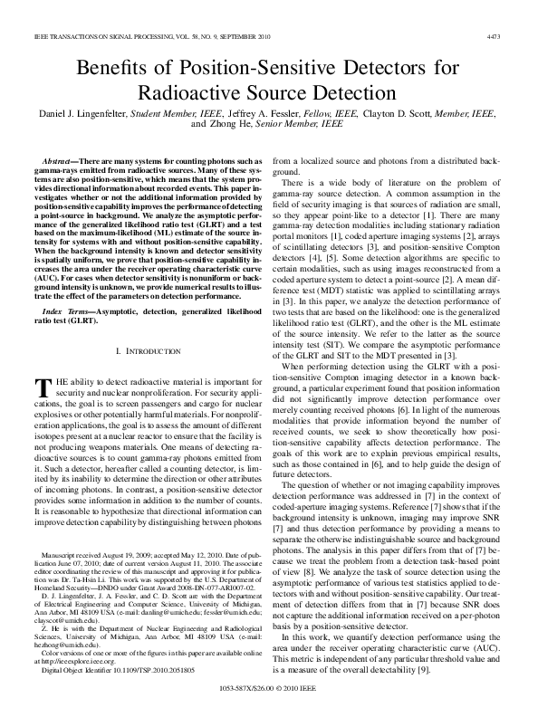 (PDF) Benefits of Position-Sensitive Detectors for Radioactive Source Detection | Zhong He ...