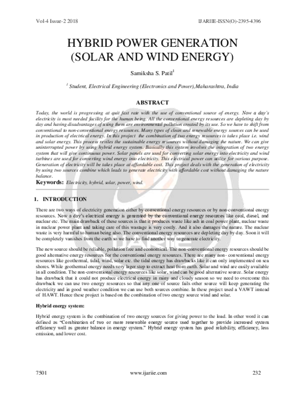 (PDF) Hybrid Power Generation (Solar and Wind Energy)