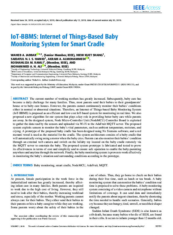 (PDF) IoT-BBMS: Internet of Things-Based Baby Monitoring System for Smart Cradle