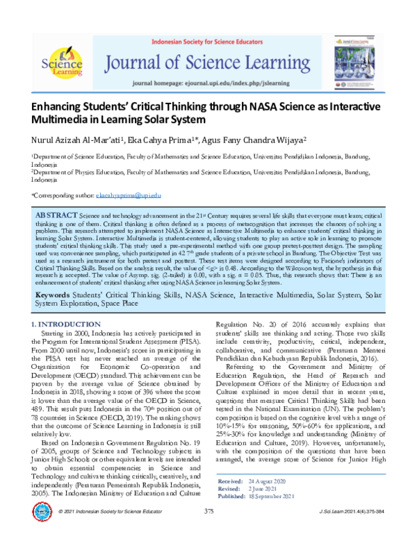 (PDF) Enhancing Students’ Critical Thinking through NASA Science as ...