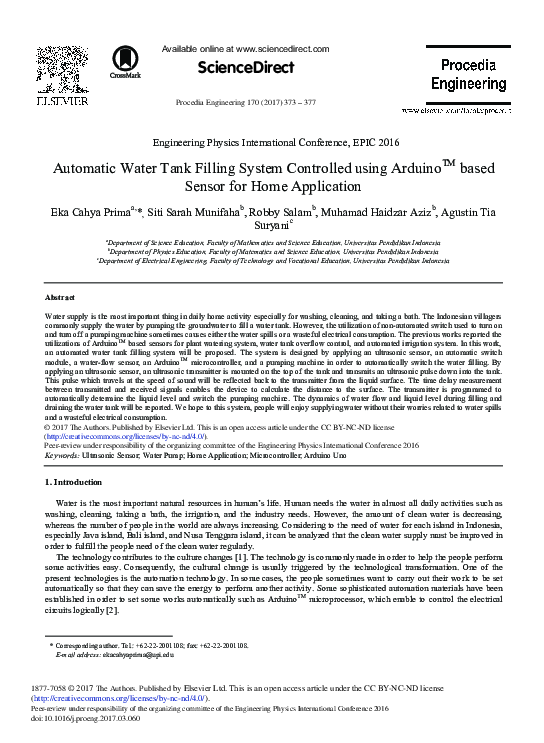 (PDF) Automatic Water Tank Filling System Controlled Using Arduino TM ...