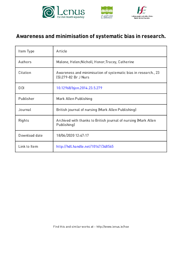 (PDF) Awareness and minimisation of systematic bias in research | helen ...