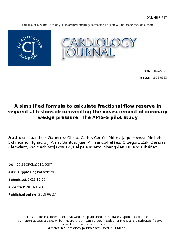 (PDF) A simplified formula to calculate fractional flow reserve in ...