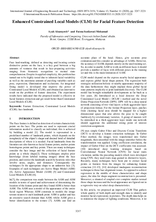 (PDF) Enhanced Constrained Local Models (CLM) for Facial Feature Detection