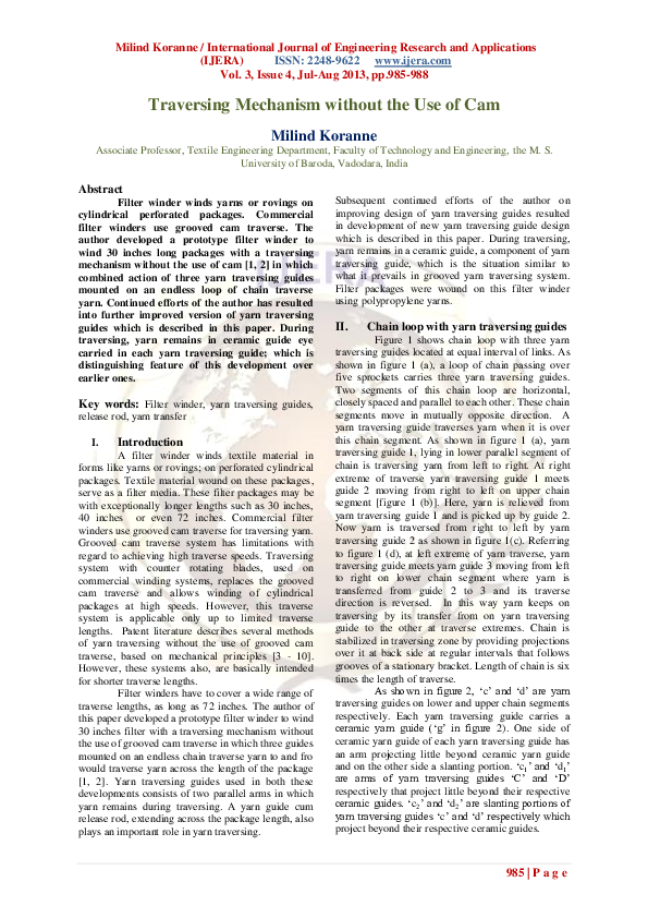(PDF) Traversing Mechanism without the Use of Cam