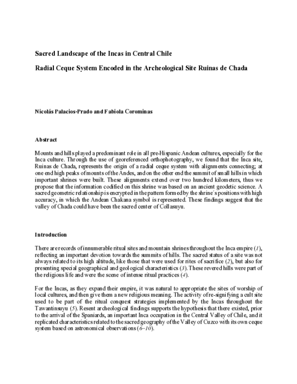 (PDF) Sacred Landscape of the Incas in Central Chile: Radial Ceque ...