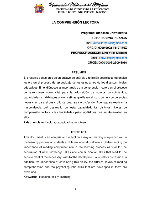 (PDF) COMPRENSIÓN LECTORA