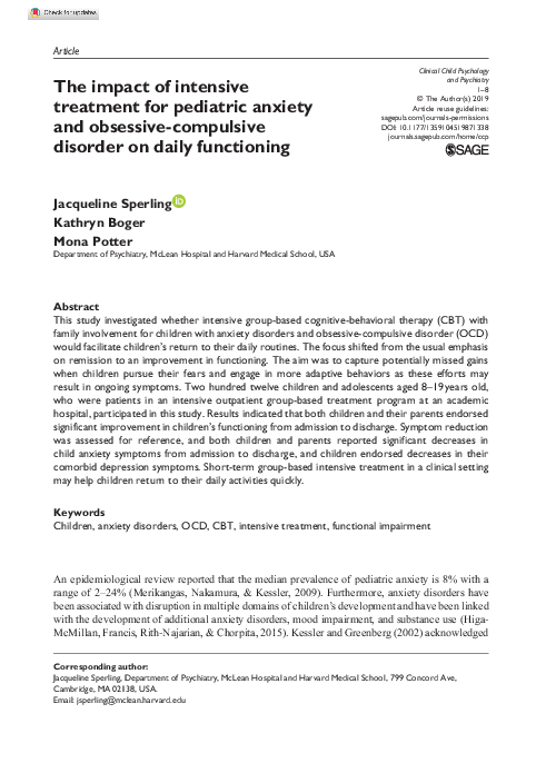(PDF) The impact of intensive treatment for pediatric anxiety and ...