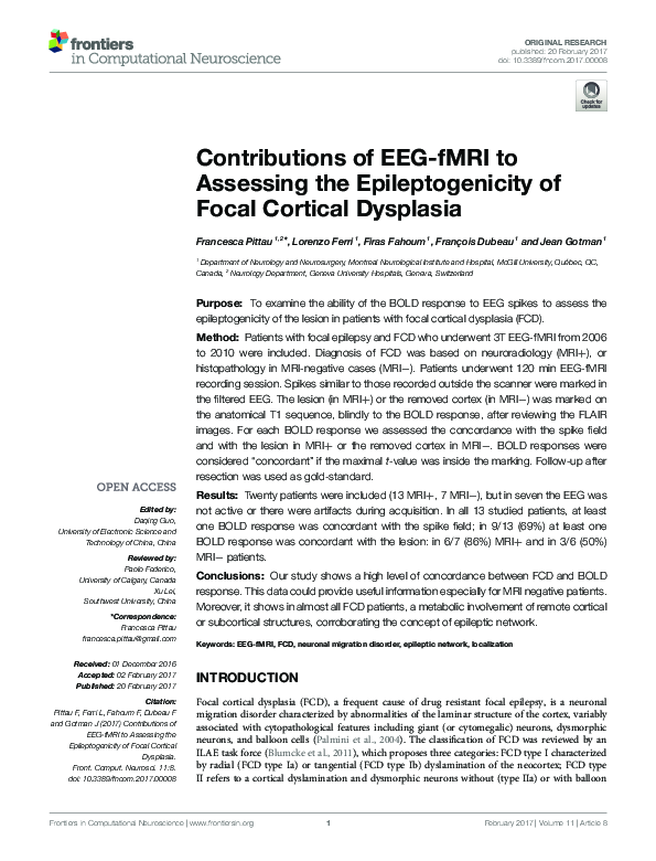 Pdf Contributions Of Eeg Fmri To Assessing The Epileptogenicity Of Focal Cortical Dysplasia