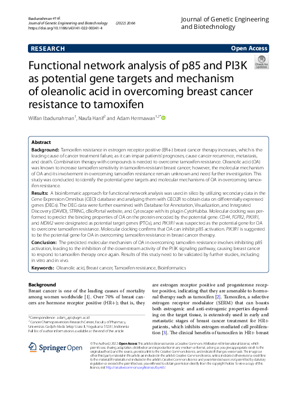 (PDF) Functional network analysis of p85 and PI3K as potential gene ...