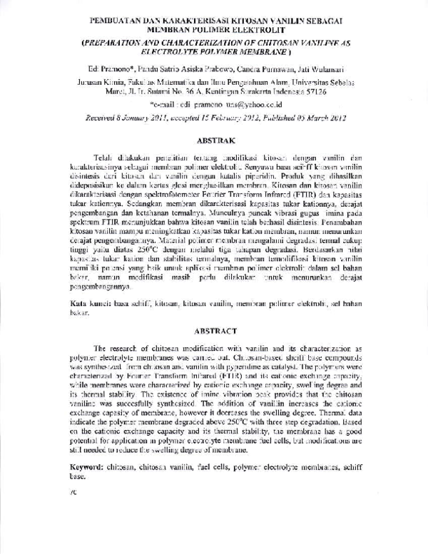 (PDF) Pembuatan dan Karakterisasi Kitosam Vanilin Sebagai Membran ...