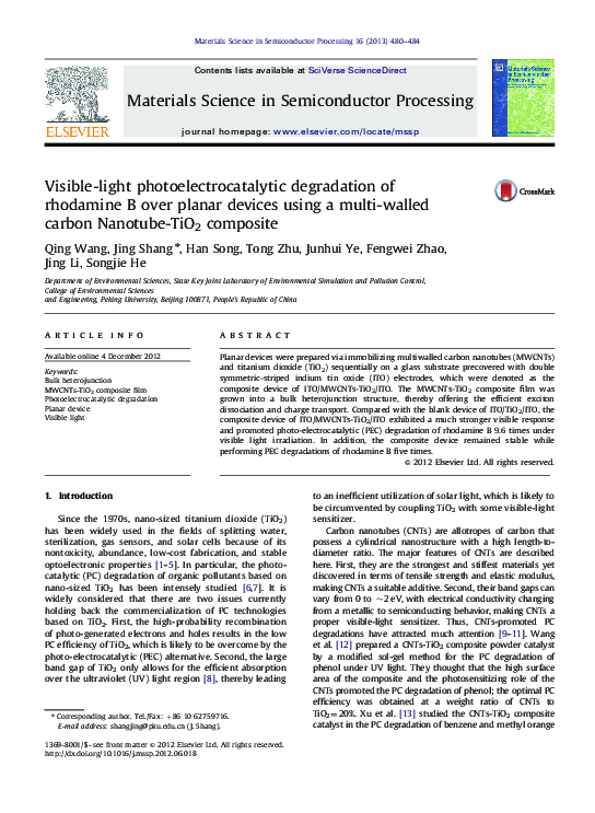 (PDF) Visible light photoelectrocatalytic degradation of rhodamine B using a dye-sensitised TiO2 ...