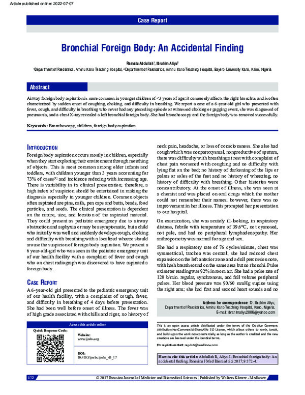 (PDF) Bronchial foreign body: An accidental finding