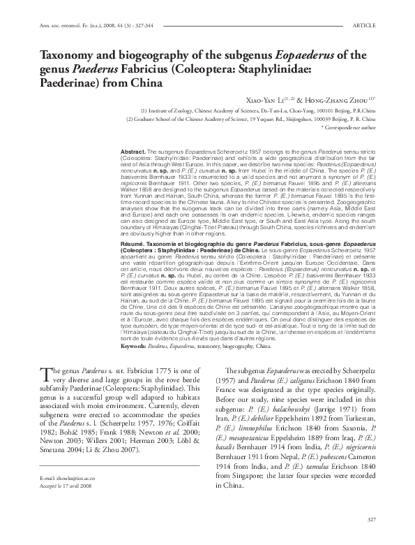 (PDF) The genus Paederus s . str . Fabricius 1775 is one of very ...