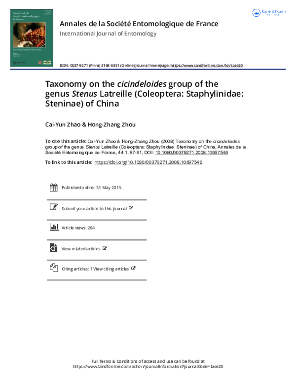 (PDF) Taxonomy on the cicindeloides group of the genus Stenus Latreille ...