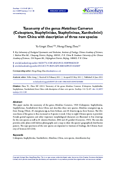 (PDF) Taxonomy of the genus Metolinus Cameron (Coleoptera ...