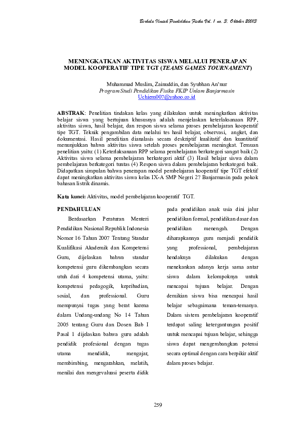 (PDF) Meningkatkan Aktivitas Siswa Melalui Penerapan Model Kooperatif Tipe TGT (Teams Games ...