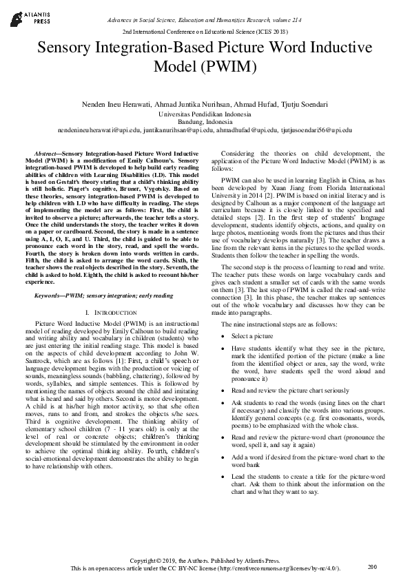(PDF) Sensory Integration-Based Picture Word Inductive Model (PWIM)