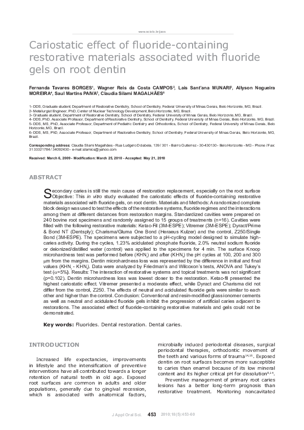 (PDF) Cariostatic effect of fluoride-containing restorative materials ...
