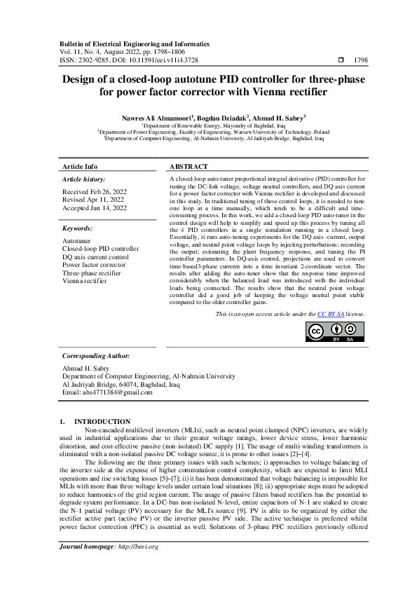 Pdf Design Of A Closed Loop Autotune Pid Controller For Three Phase For Power Factor Corrector
