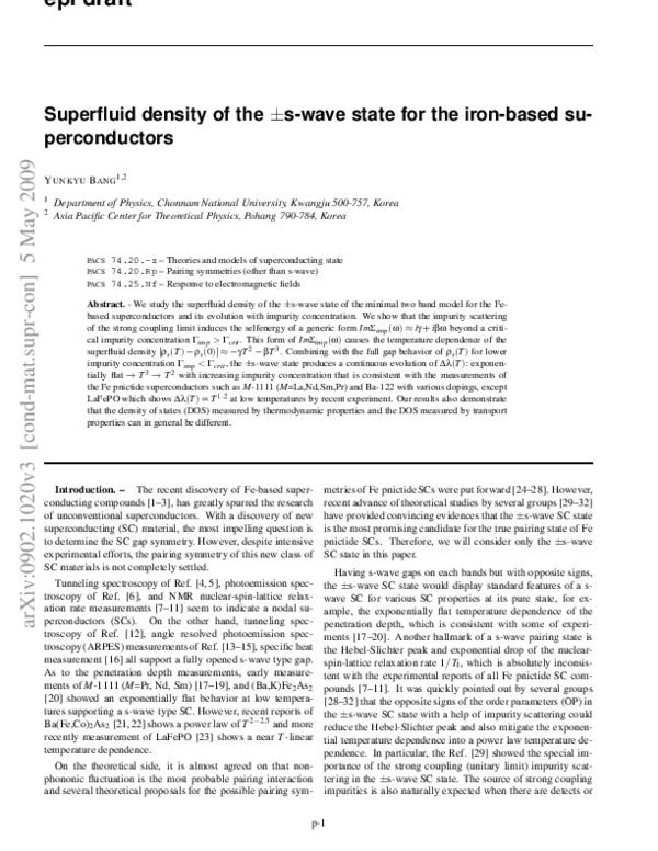 (PDF) Superfluid density of the ±s-wave state for the iron-based superconductors