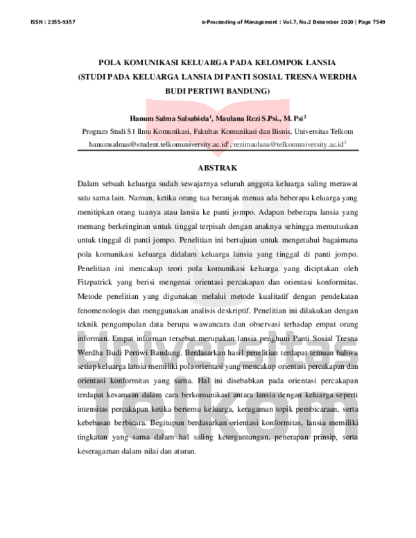 (PDF) Pola Komunikasi Keluarga Pada Kelompok Lansia (Studi Pada Keluarga Lansia Di Panti Sosial ...
