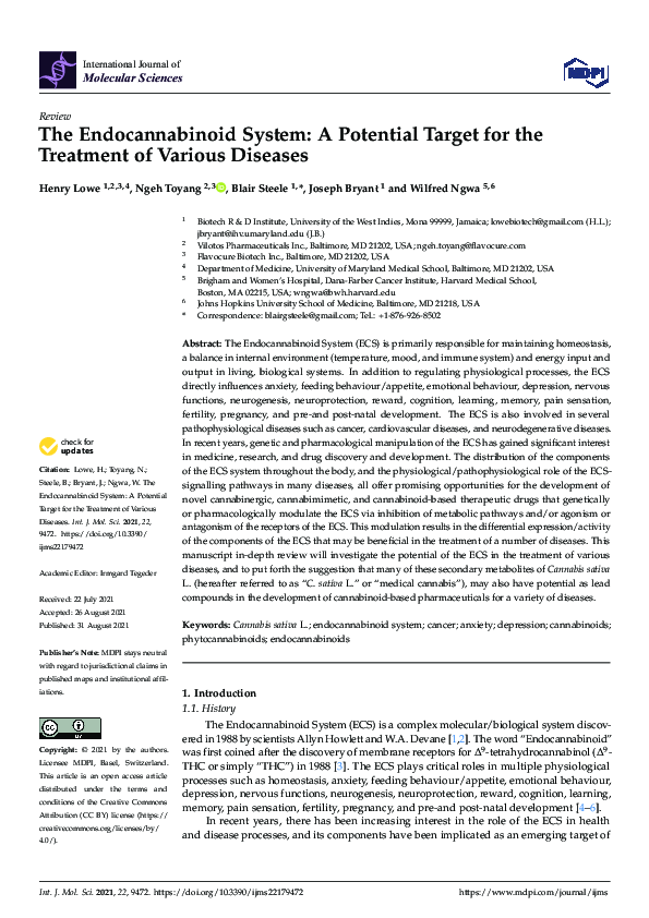 (PDF) The Endocannabinoid System: A Potential Target for the Treatment ...