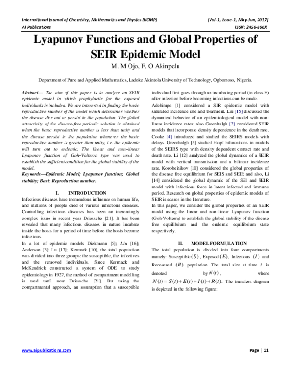 (PDF) Lyapunov Functions and Global Properties of SEIR Epidemic Model