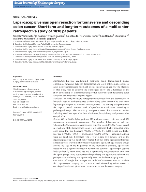 (PDF) Laparoscopic versus open resection for transverse colon cancer