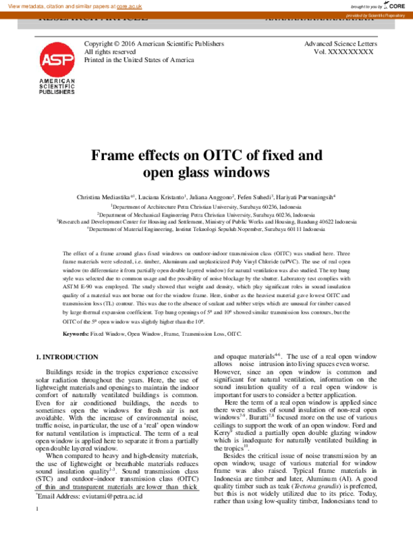 (PDF) Frame effects on OITC of fixed and open glass windows