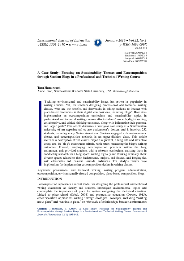 (PDF) A Case Study: Focusing on Sustainability Themes and ...