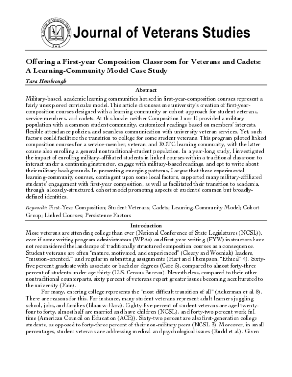 (PDF) Veterans and Cadets in First-Year Composition