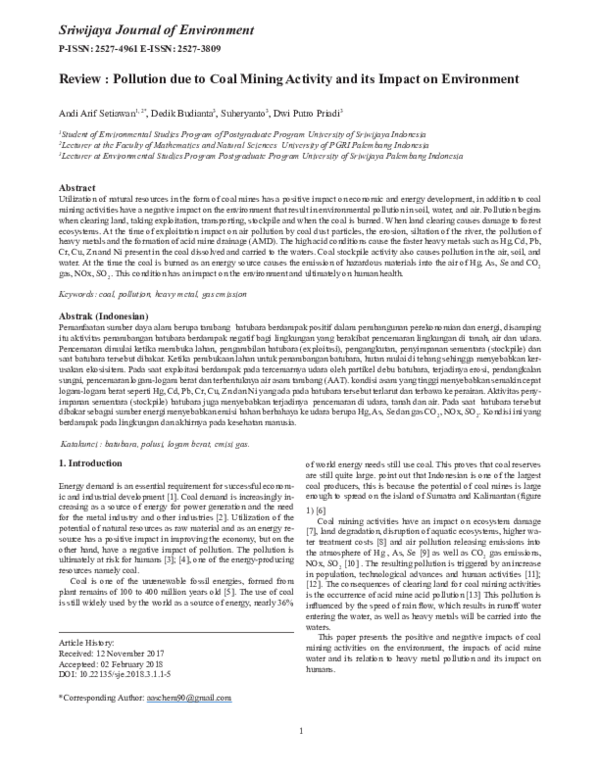 (PDF) Review : Pollution due to Coal Mining Activity and its Impact on ...