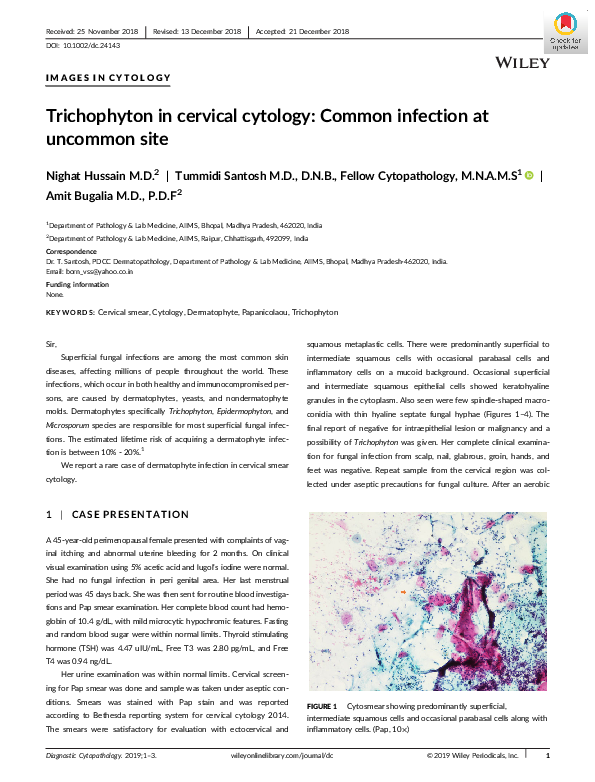 (PDF) Trichophyton in cervical cytology: Common infection at uncommon site